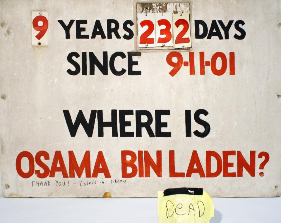 Sign: 'Where is Osama bin Laden?' | National September 11 Memorial & Museum